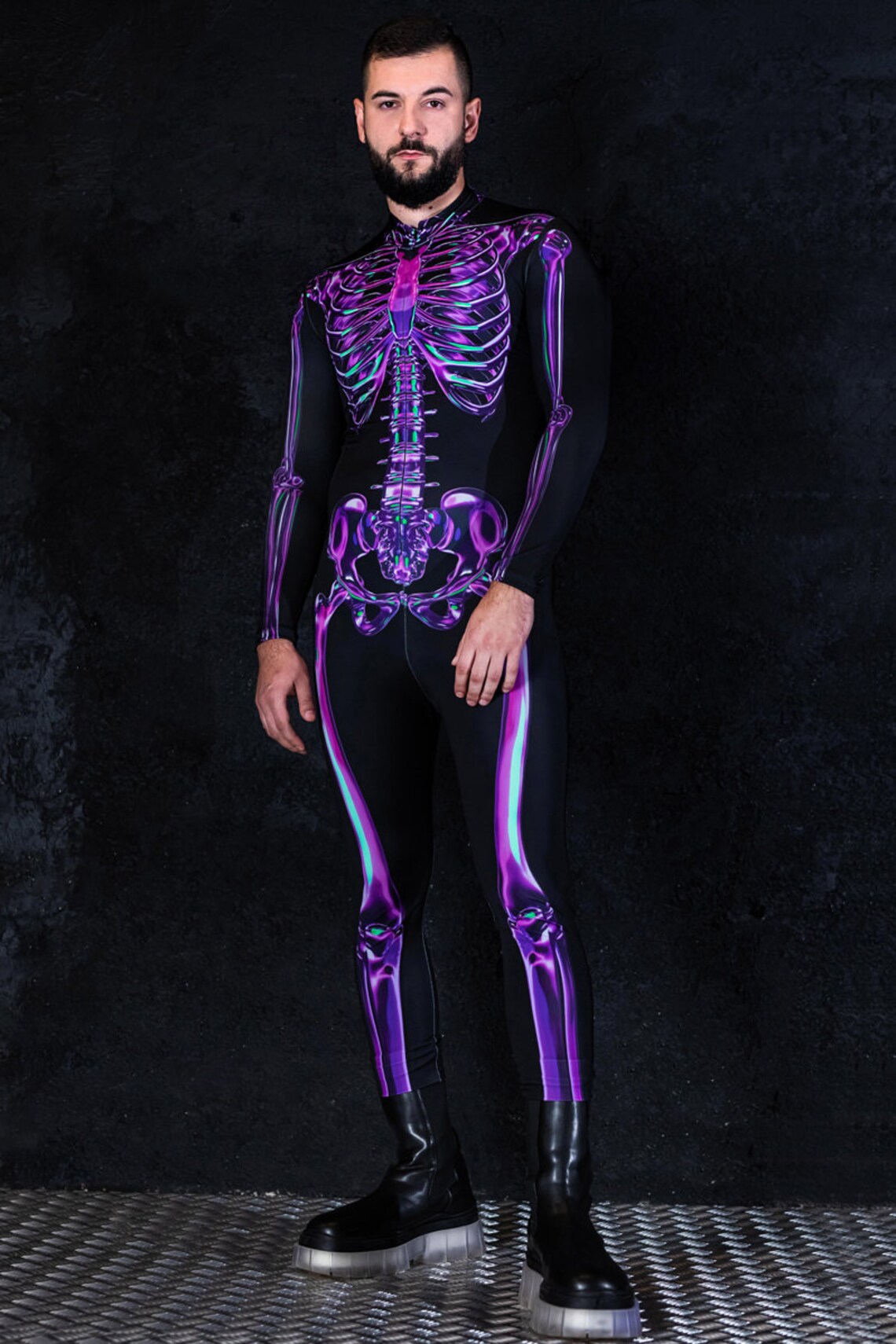 Purple Skeleton Costume for Men, Adult Halloween Costumes, Skeleton ...