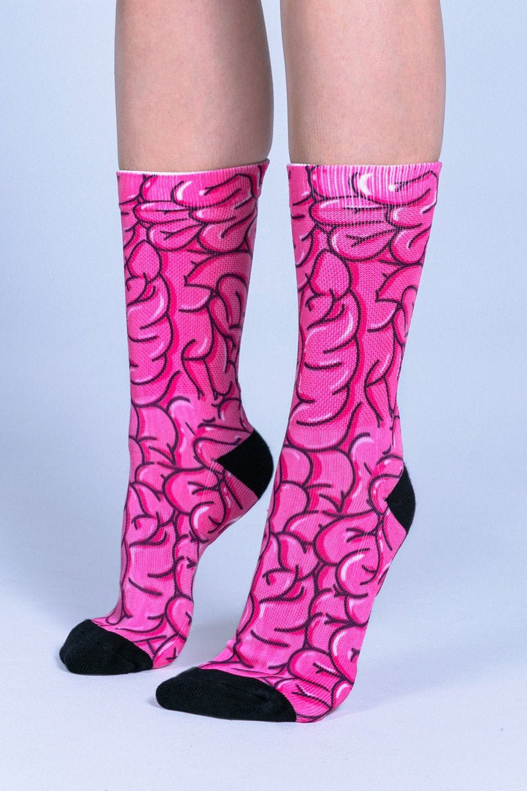 Pink Brain Socks, Cute Socks, Crew Socks, Women Crew Length Socks ...