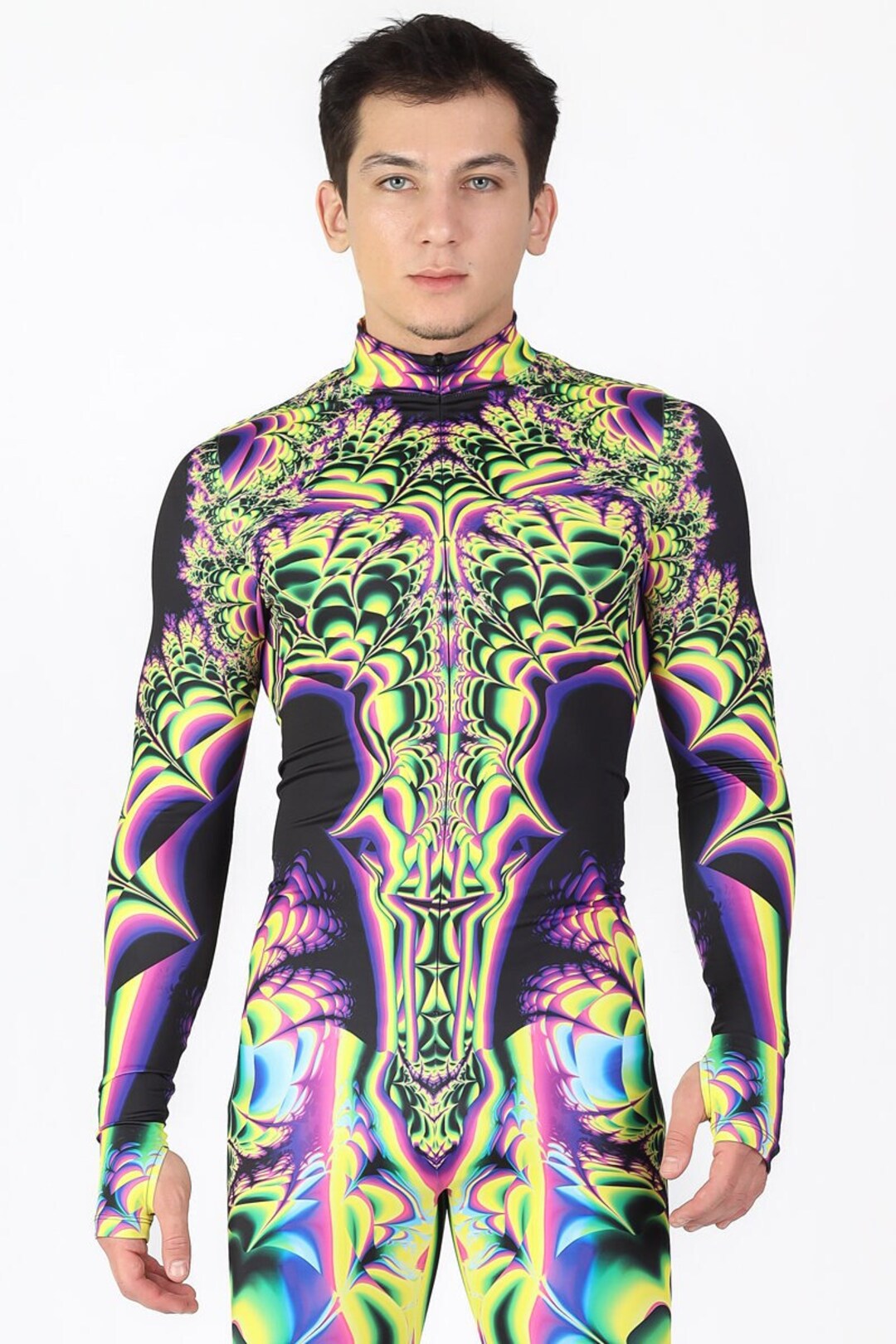 Trippy Rave Costume for Men, Yellow Rave Outfit Men, Purple Festival ...