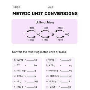 Printable Metric Conversion Worksheets **DIGITAL** - Etsy