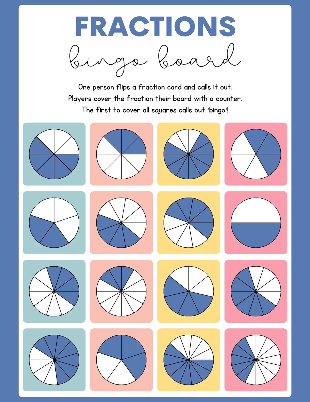 Math Fraction Bingo Worksheets DIGITAL - Etsy