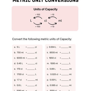Printable Metric Conversion Worksheets **DIGITAL** - Etsy