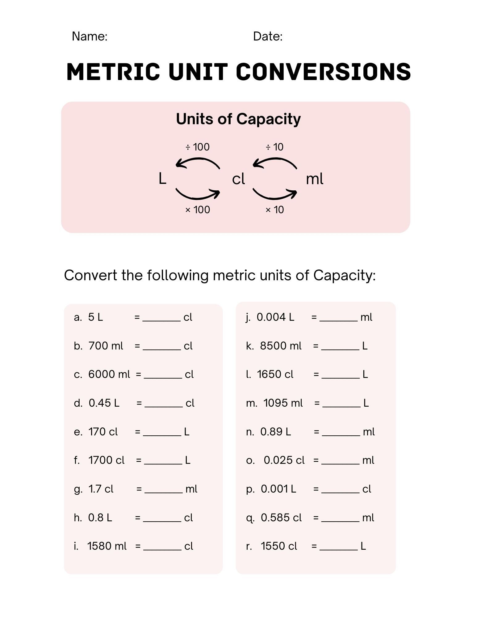 Printable Metric Conversion Worksheets **DIGITAL** - Etsy