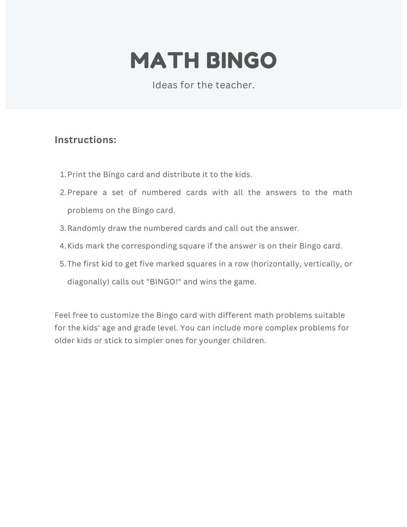 Math Division Bingo Worksheets **DIGITAL** - Etsy