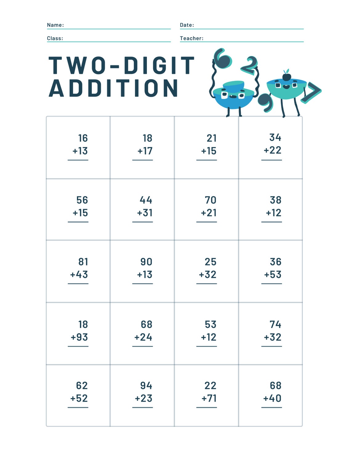 Printable Math Worksheets **DIGITAL** - Etsy