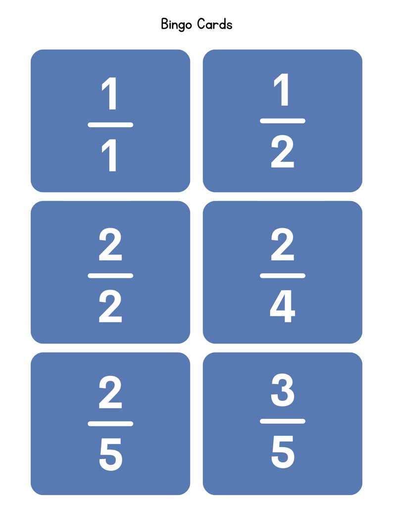 Math Fraction Bingo Worksheets DIGITAL - Etsy