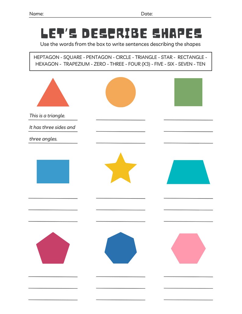 Printable Geometric Shapes Worksheets **DIGITAL** - Etsy