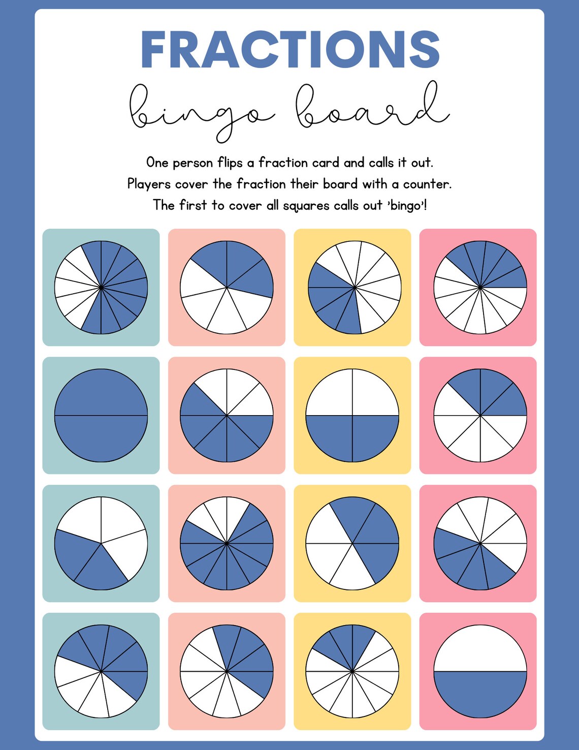 Math Fraction Bingo Worksheets DIGITAL - Etsy