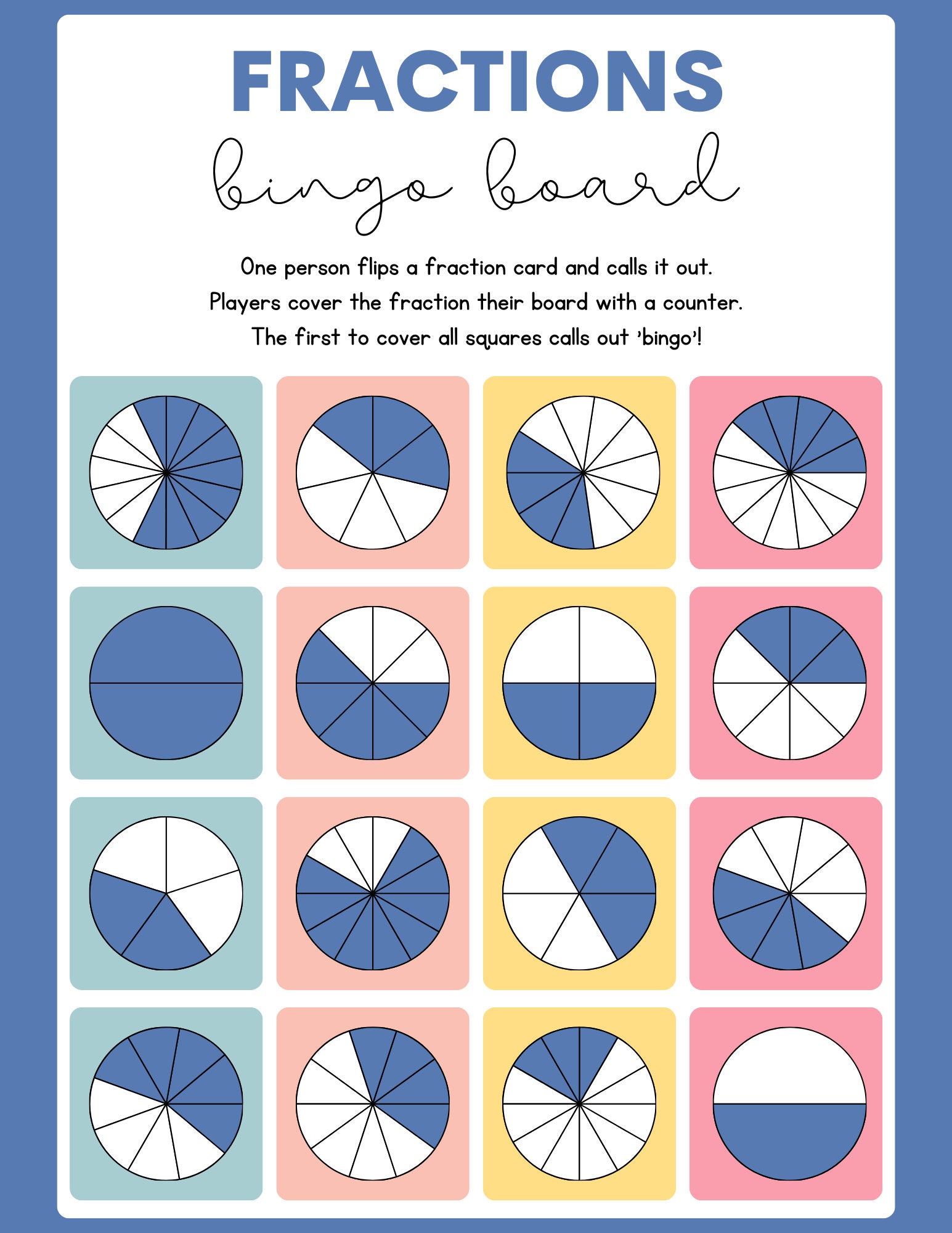 Math Fraction Bingo Worksheets DIGITAL - Etsy