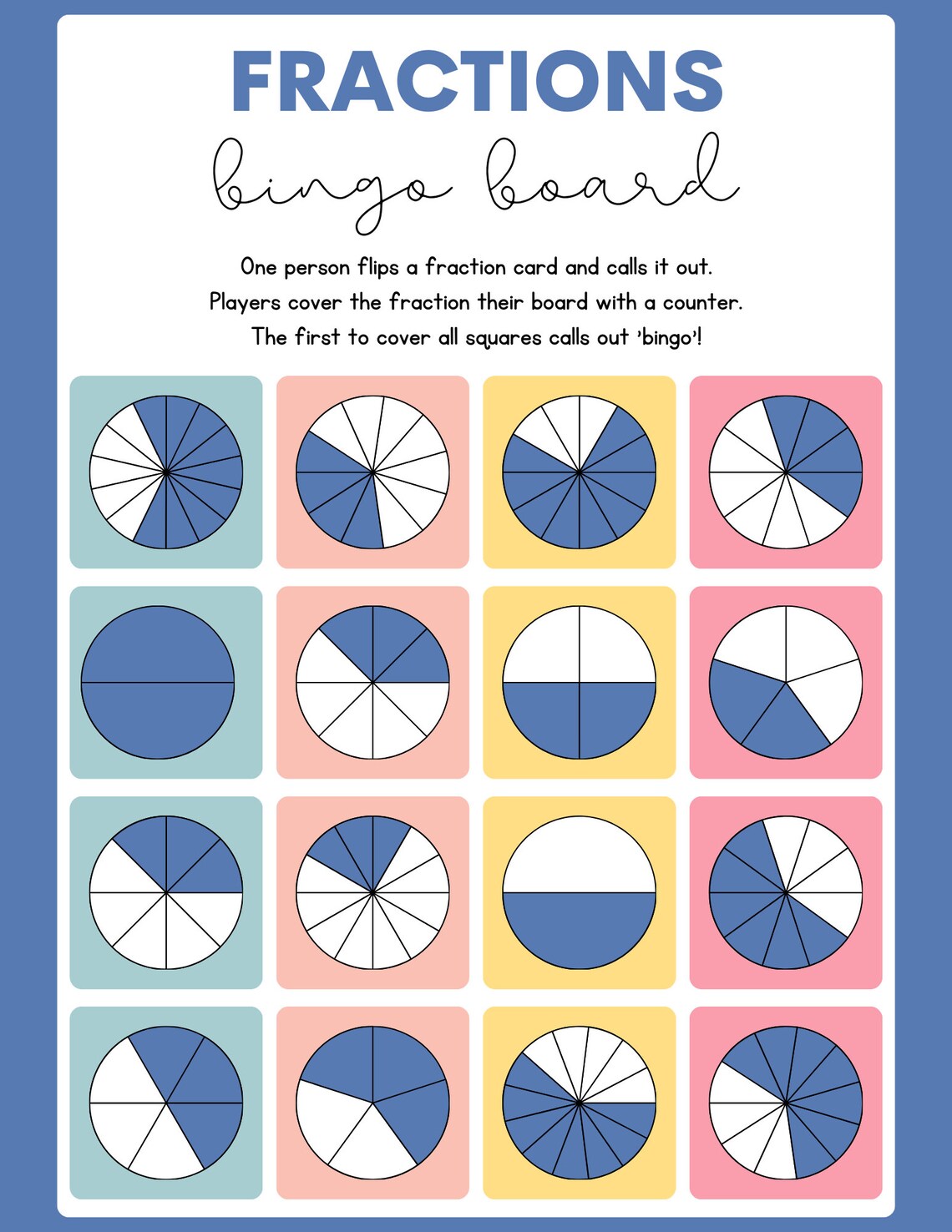 Math Fraction Bingo Worksheets DIGITAL - Etsy