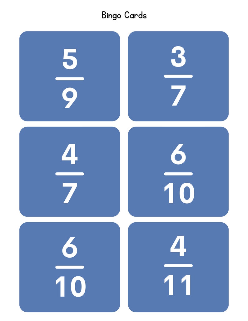 Math Fraction Bingo Worksheets DIGITAL - Etsy