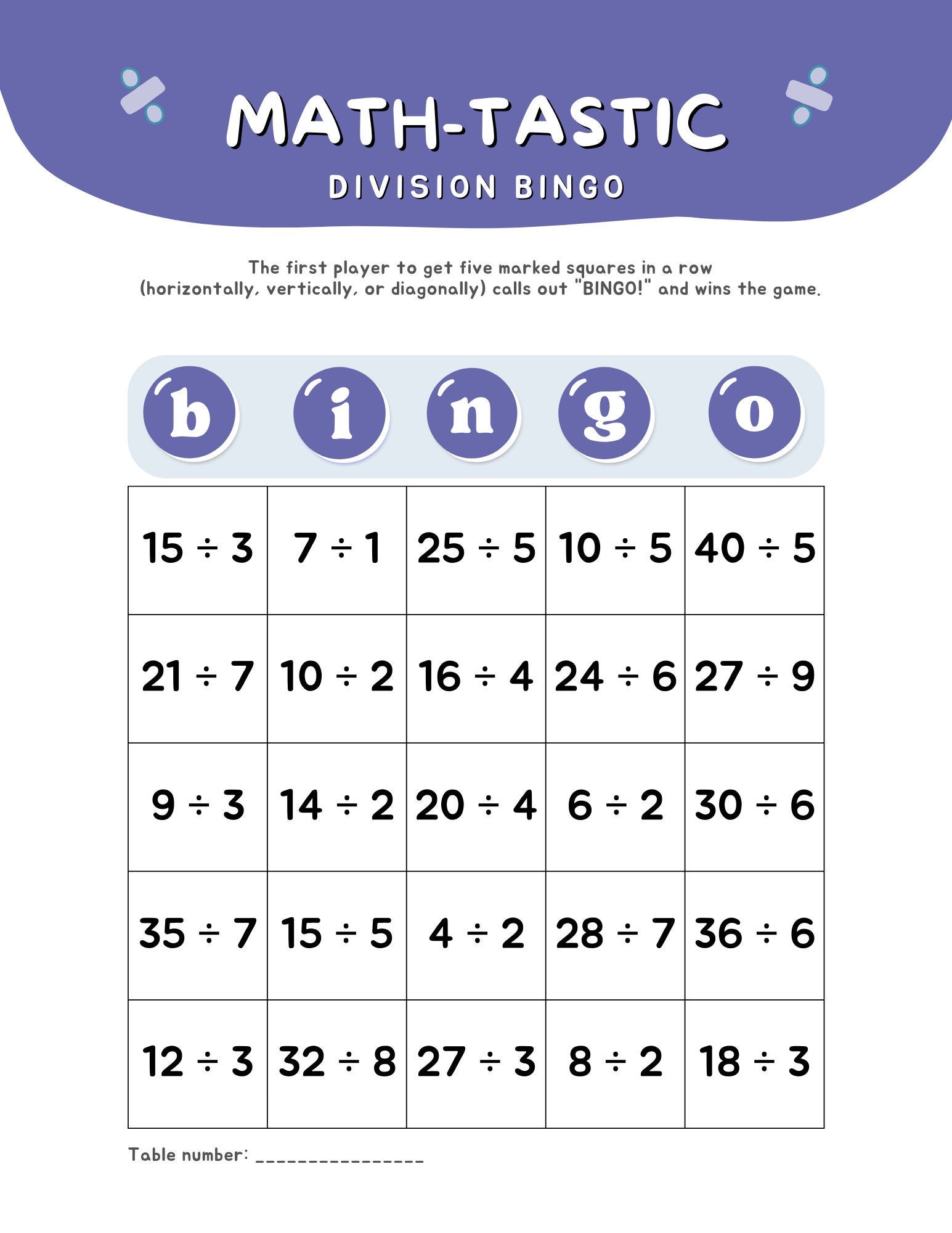 Math Division Bingo Worksheets **DIGITAL** - Etsy