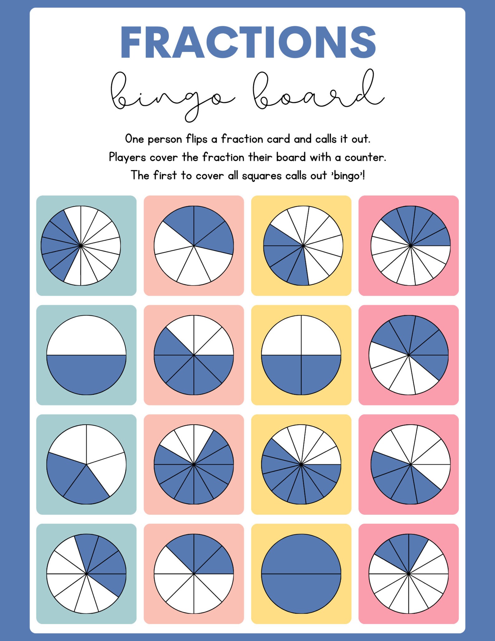 Math Fraction Bingo Worksheets DIGITAL - Etsy