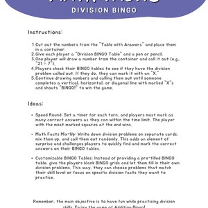 Math Division Bingo Worksheets **DIGITAL** - Etsy