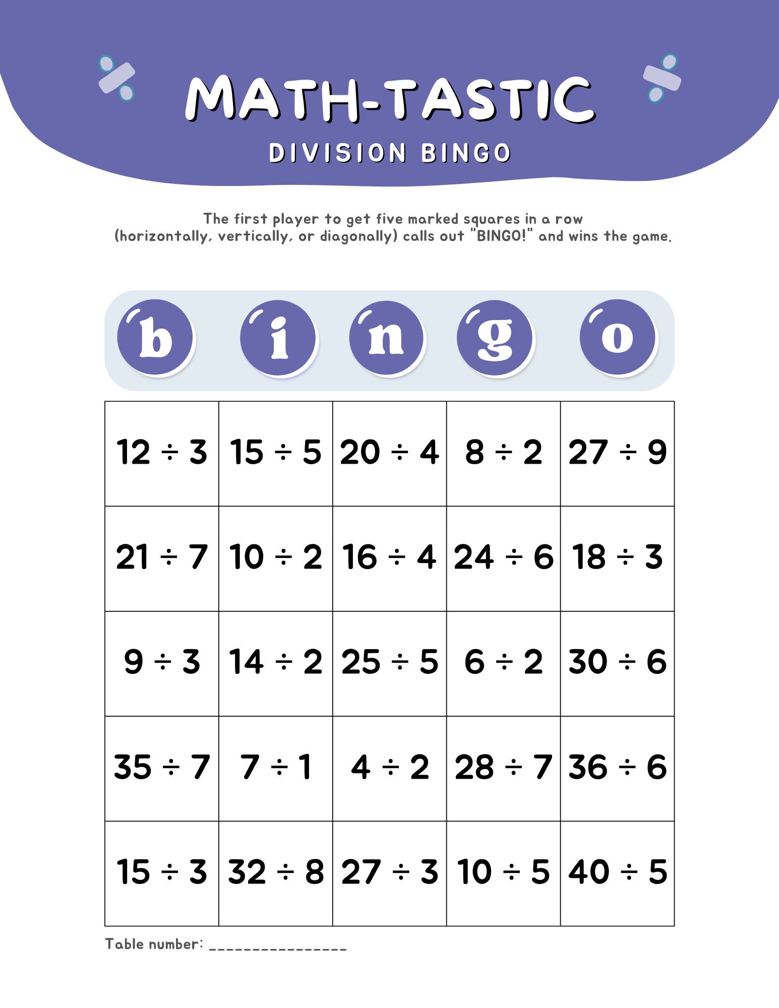 Math Division Bingo Worksheets **DIGITAL** - Etsy
