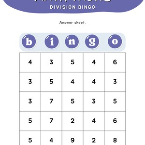 Math Division Bingo Worksheets **DIGITAL** - Etsy