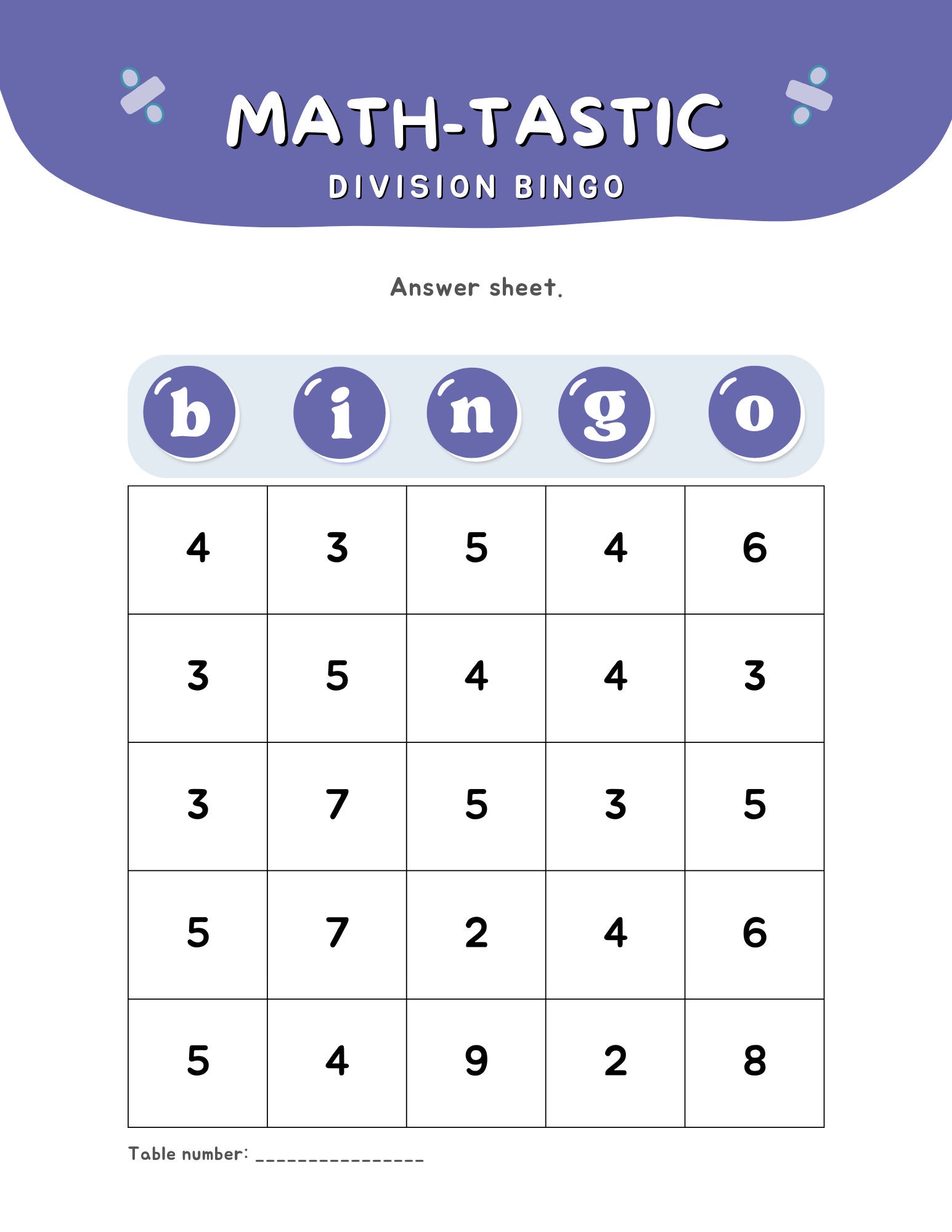 Math Division Bingo Worksheets **DIGITAL** - Etsy