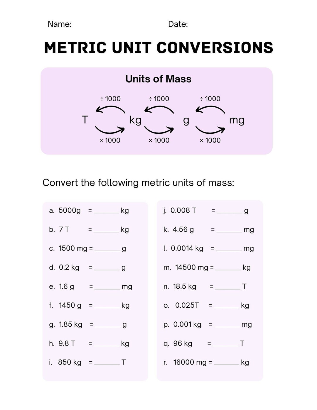 Printable Metric Conversion Worksheets **DIGITAL** - Etsy