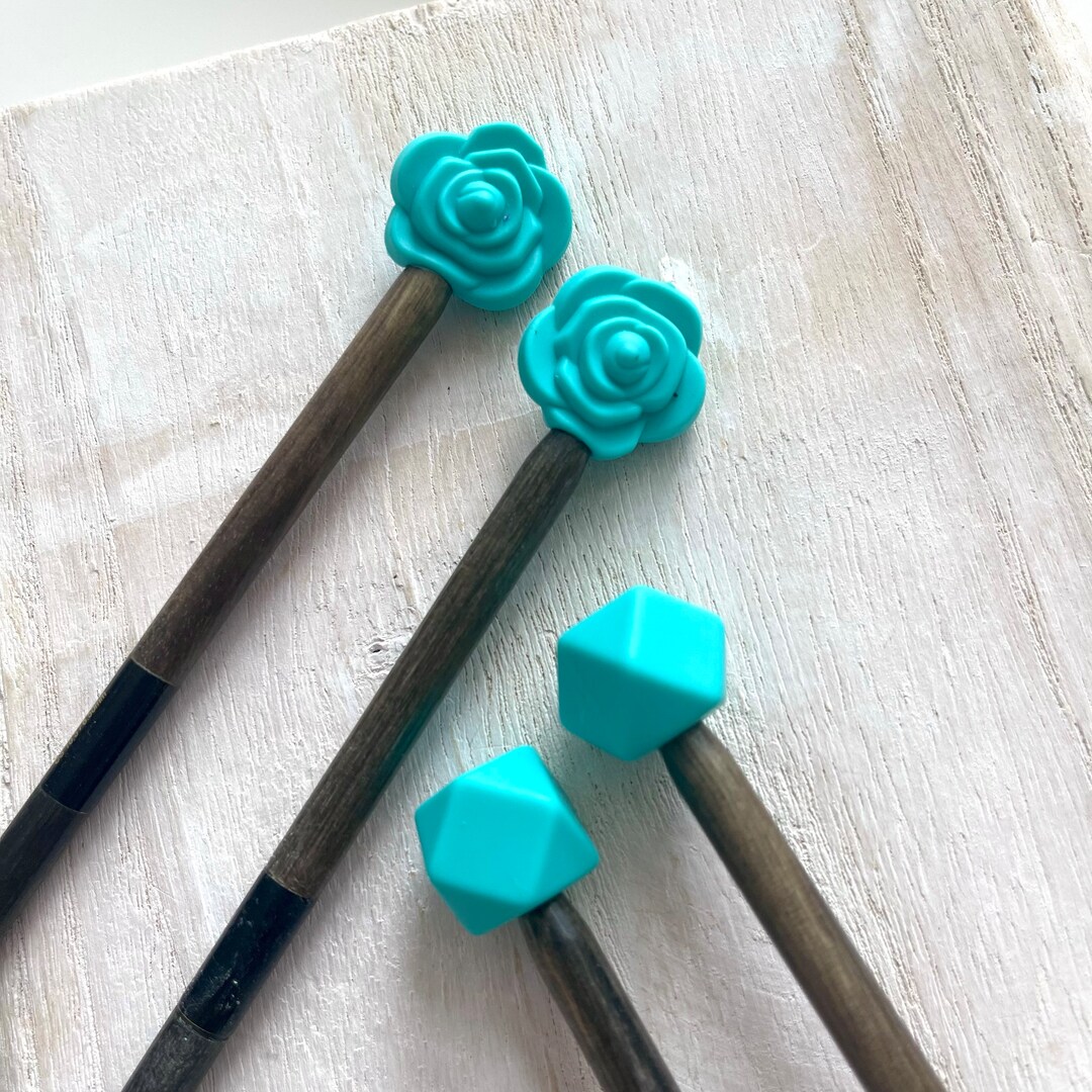 Teal Rose Stitch Stopper Set | Knitting Tool | Needle Stopper ...