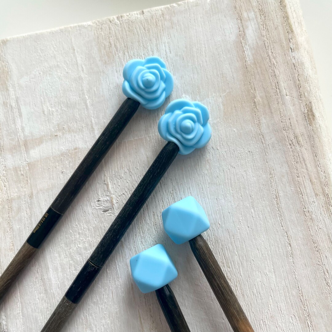 Light Blue Rose Stitch Stopper Set | Knitting Tool | Needle Stopper ...