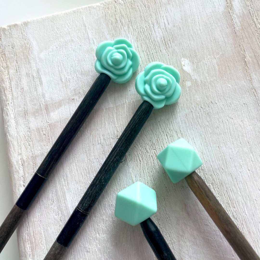 Mint Rose Stitch Stopper Set | Knitting Tool | Needle Stopper ...