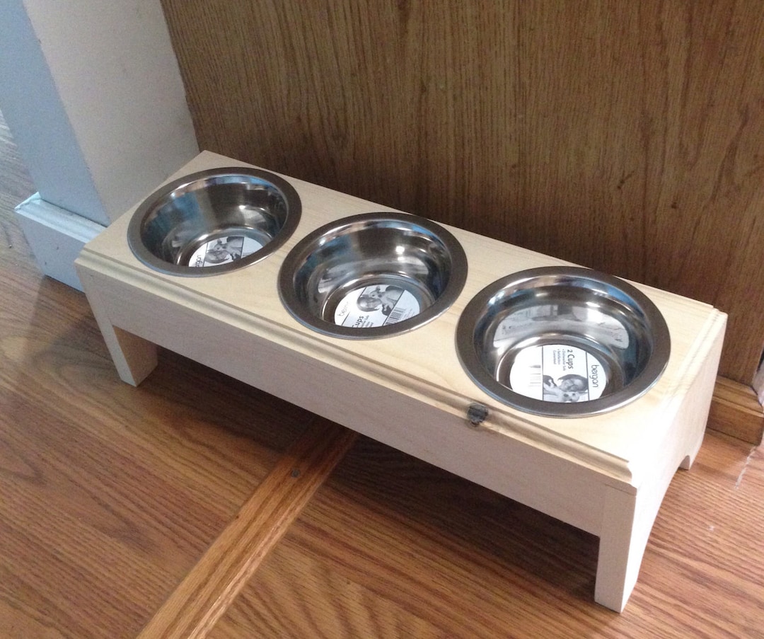 Handmade Raised Pet Feeder: Wooden Elevated Small Dog Cat Bowls,3(2cup ...