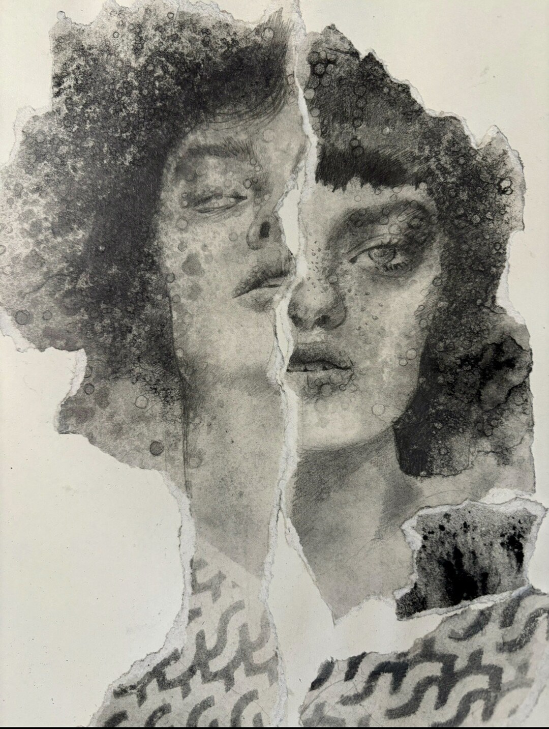 Collage Drawing With Graphite . Contemporary British Artwork Woman ...