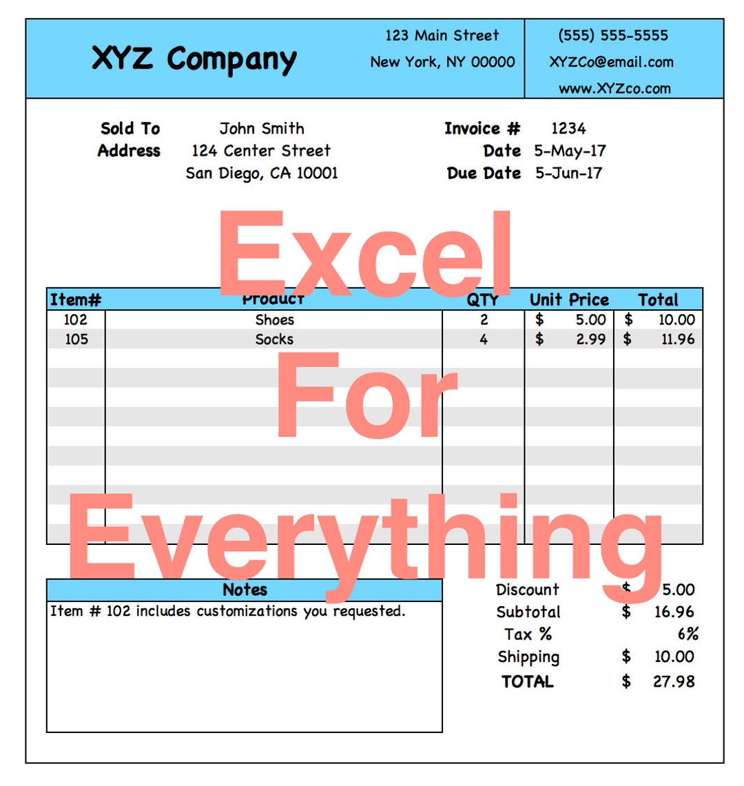 Excel Customer Invoice Template With Automated Calculations - Etsy