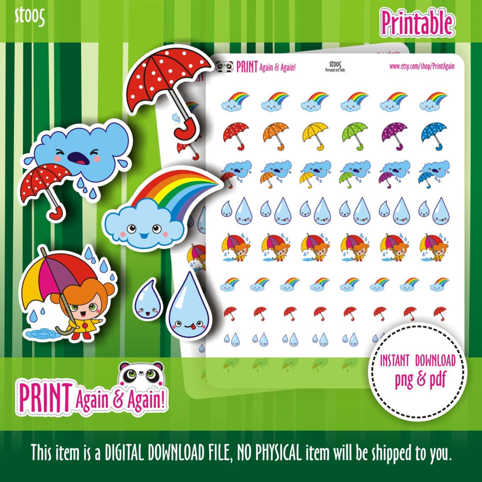 Rainy Day Printable Planner Stickers Weather Stickers Cloud | Etsy