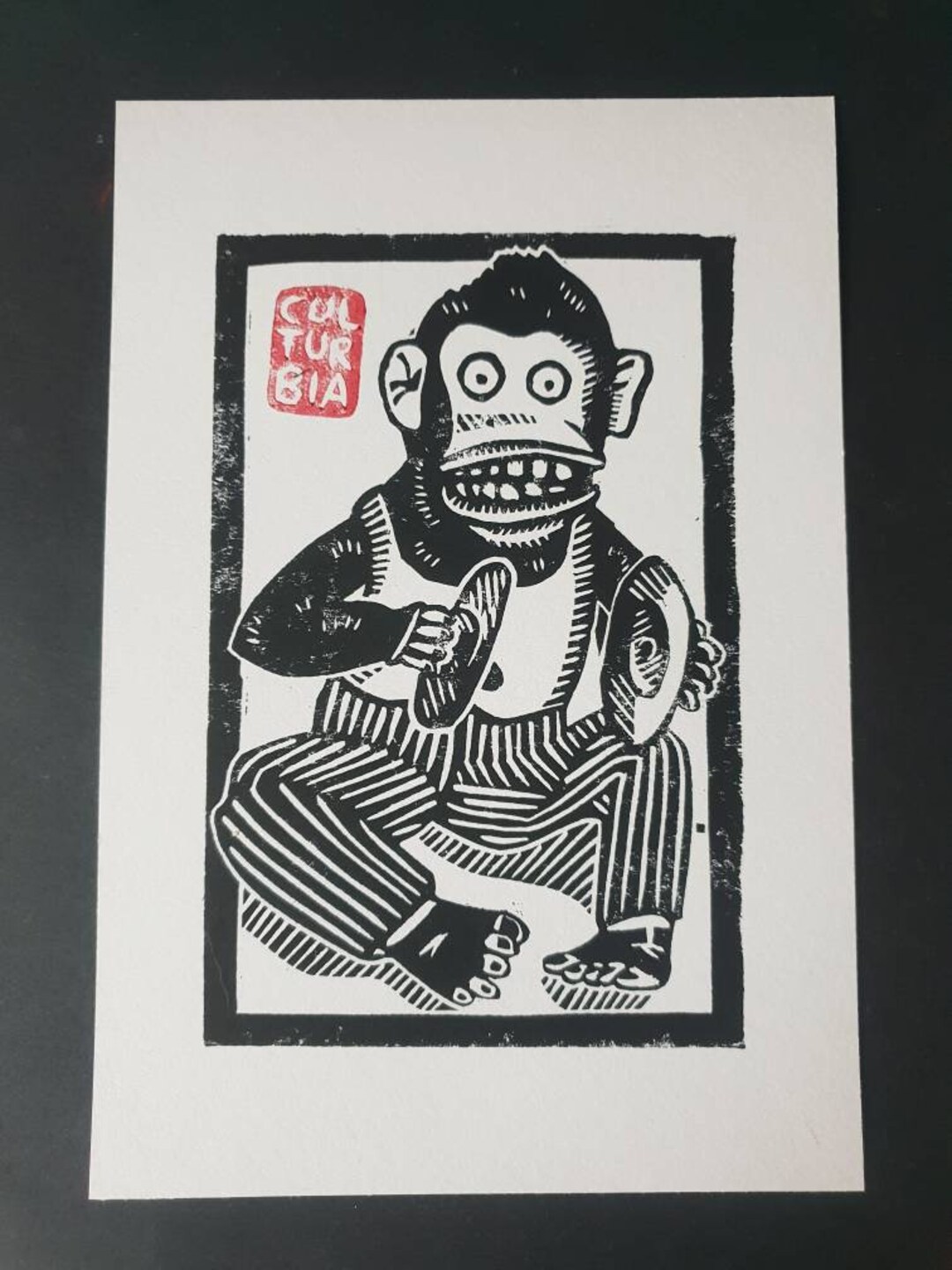 Clapping Monkey Original Linocut - Etsy