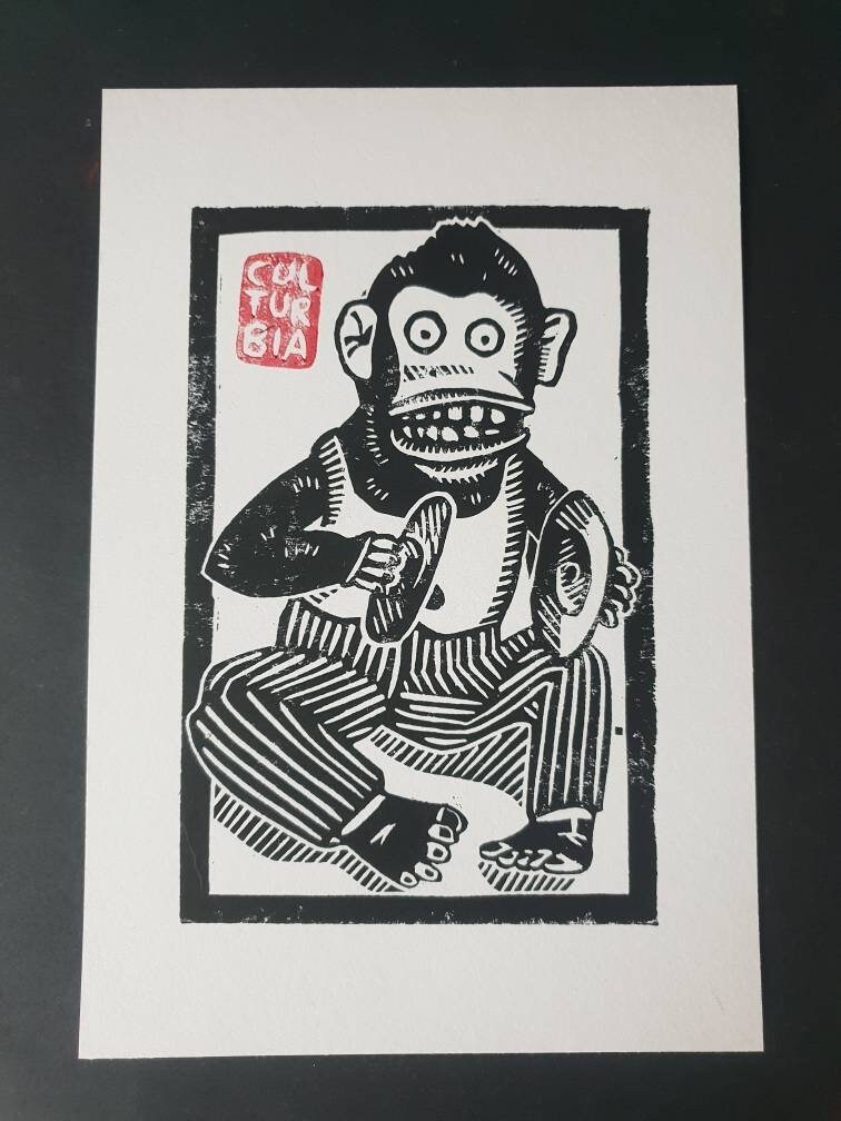 Clapping Monkey Original Linocut - Etsy