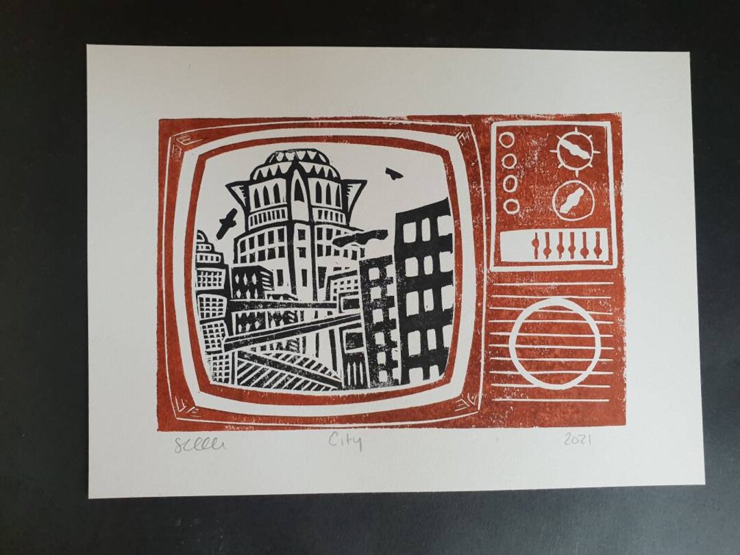Metropolis Inspired Vintage TV Lino Print - Etsy