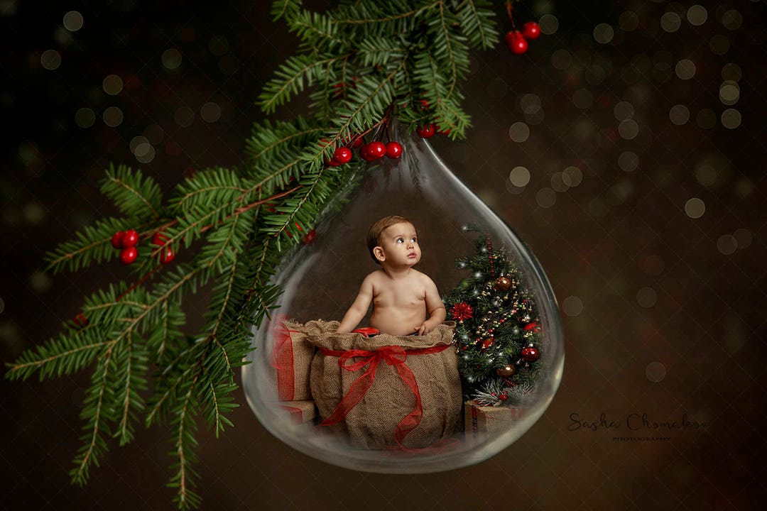 Digital Backdrop, Background Newborn Baby Girl Boy Hanging Christmas ...