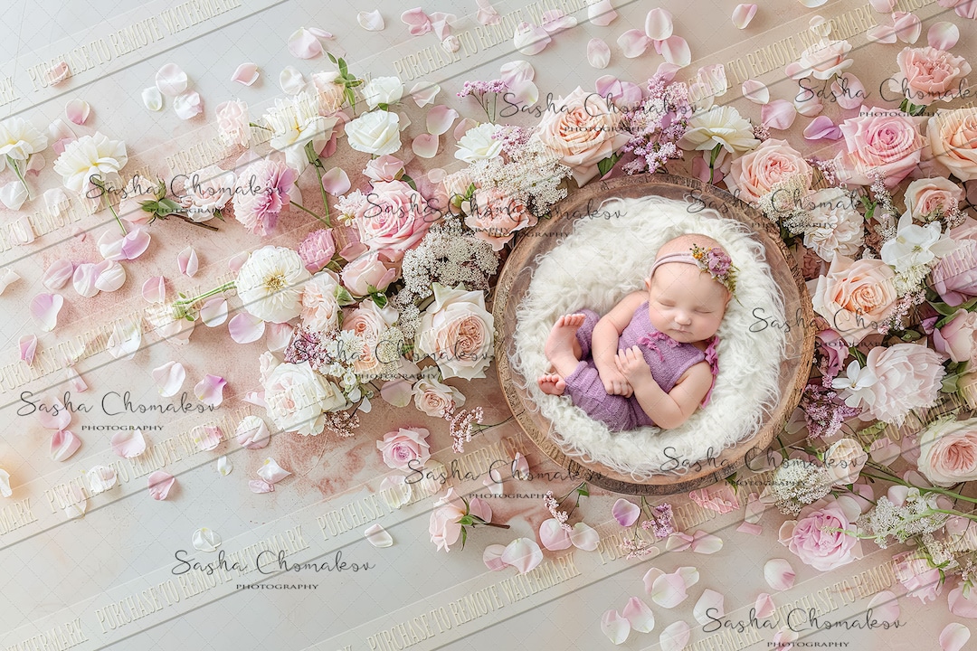 Digital Backgrounds Backdrops Newborn Girl Overhead Real Bowl With Real ...