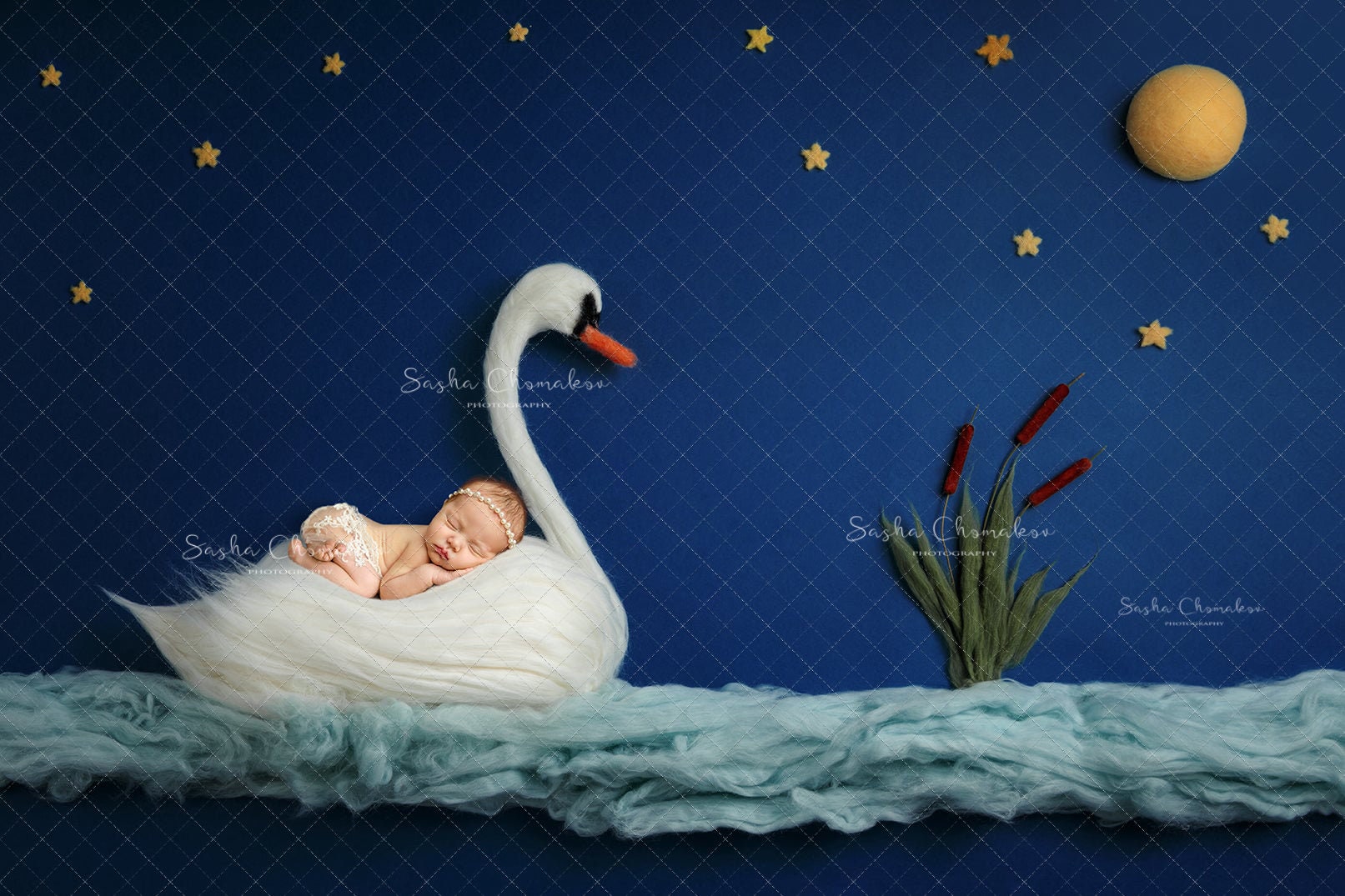 background newborn baby girl princess castle blue forest felted green ...