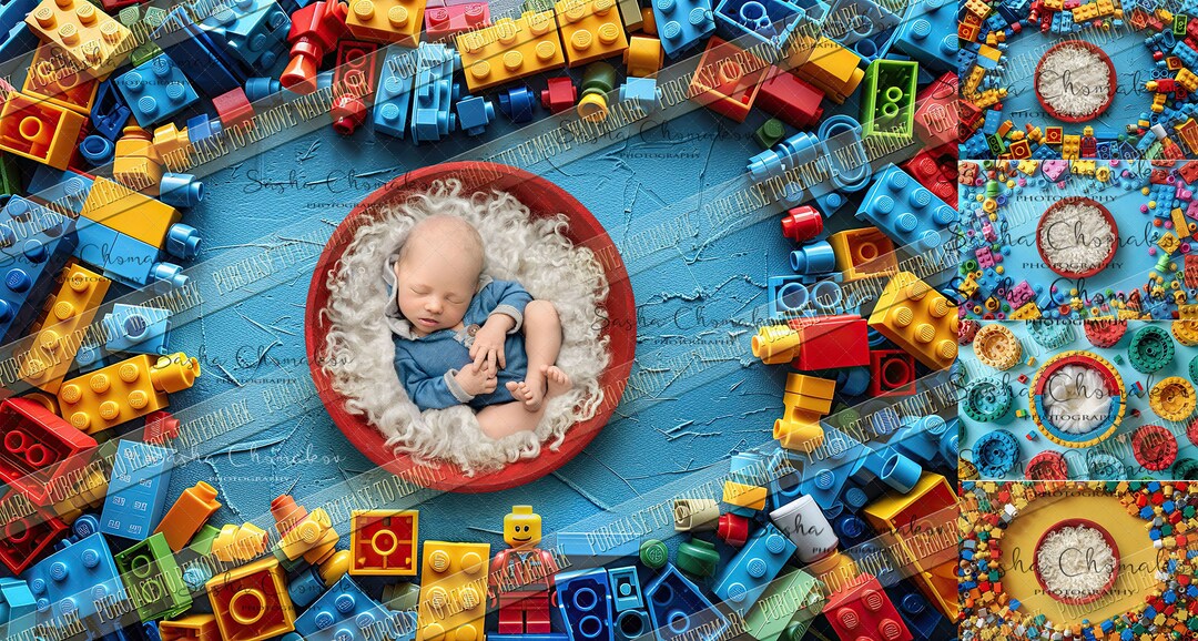 Digital Backgrounds Backdrops Newborn Girl Boy Building Blocks Overhead ...