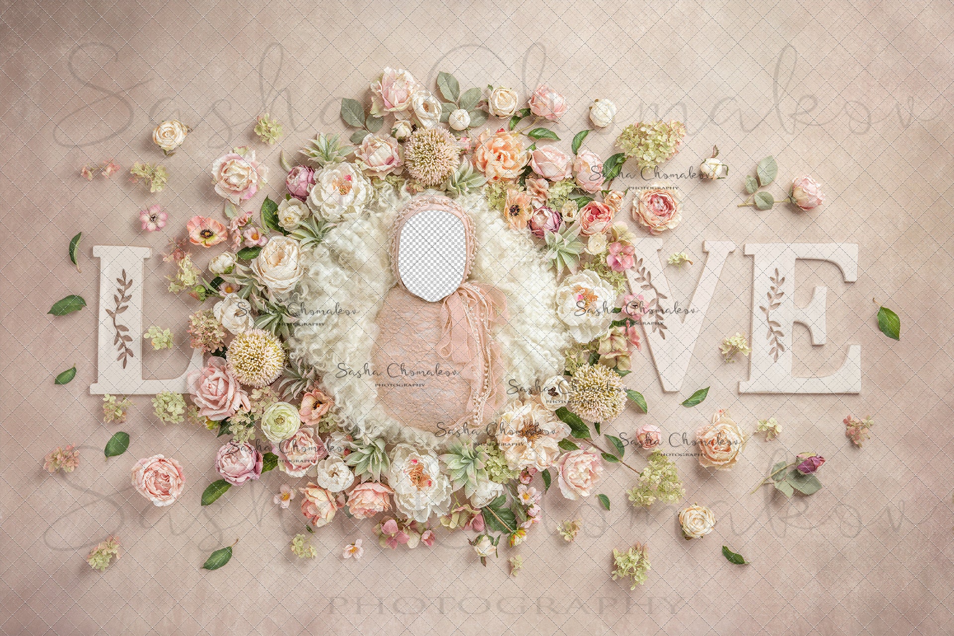 Digital Backdrop Background Newborn Girl Cotton Love Blue Overhead ...