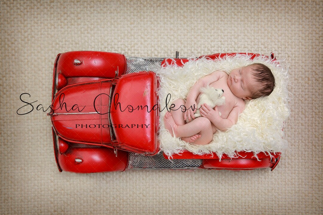 Digital Backdrop Background Newborn Baby Girl Boy Truck Car Red Vintage ...