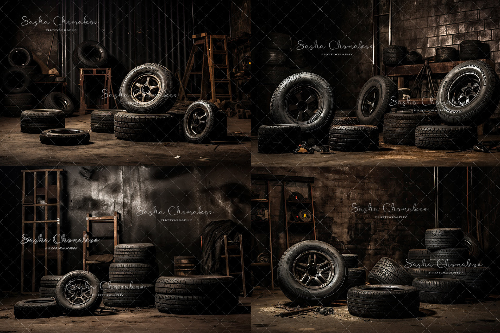 4 Files Digital Backgrounds , Backdrops Overlays Vintage Rusty Tires ...