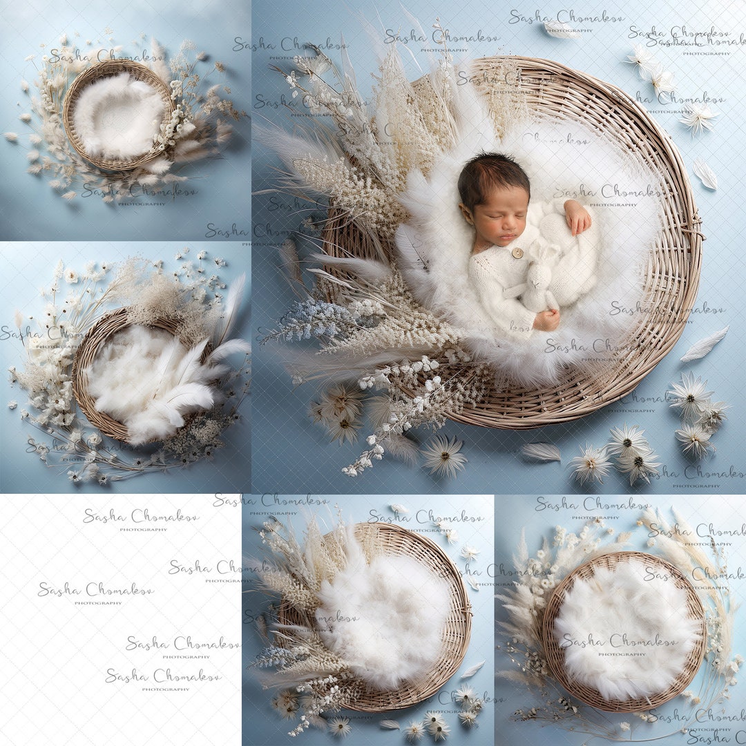 Ai Generated 4 JPEG Files Digital Backdrop Background Newborn Baby Girl ...
