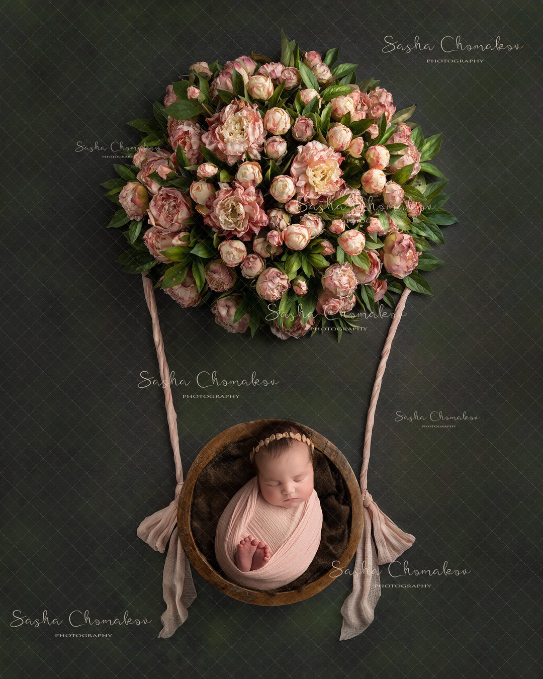 Digital Backdrop Background Newborn Girl Spring Overhead Brown Peony ...