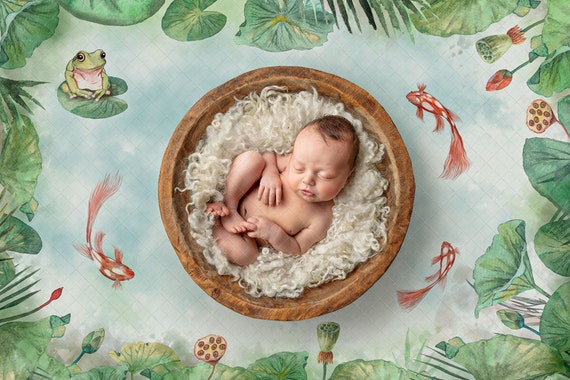 Digital backdrop background newborn baby girl lotus water | Etsy