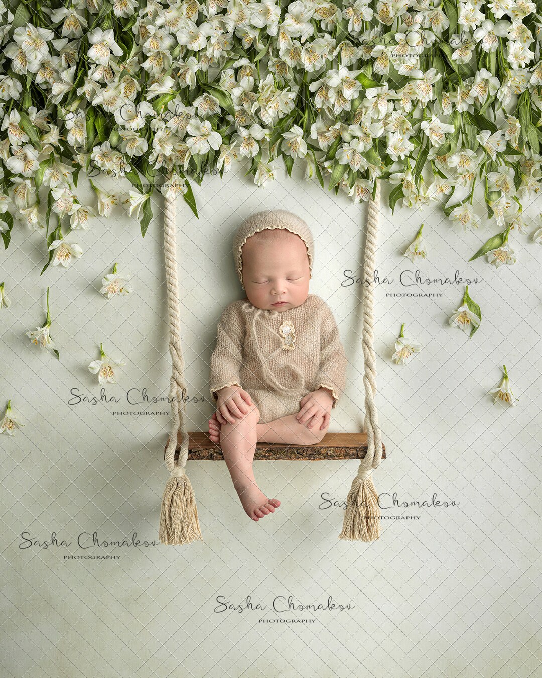 Digital Backdrop Background Newborn Girl Spring Swing Cream White ...
