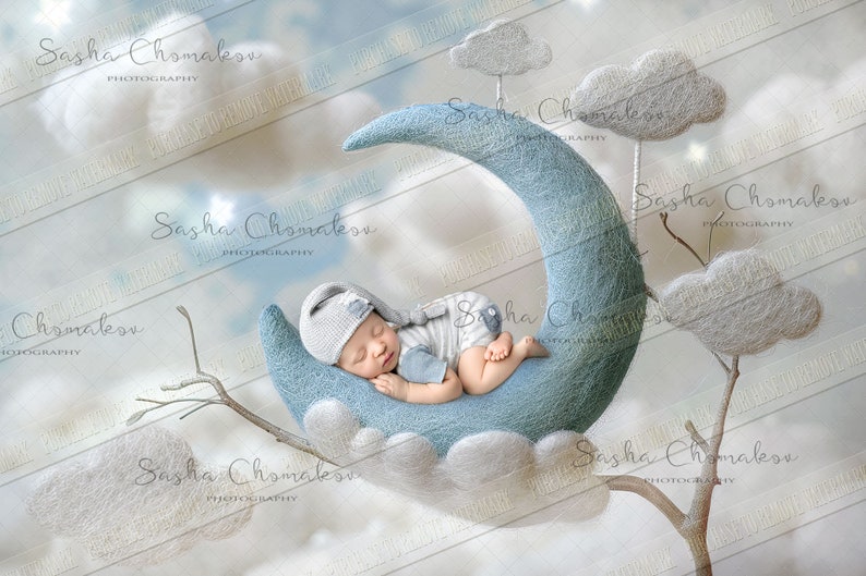 Digital Backgrounds Backdrops Newborn Girl Boy Moon Light Blue Ai ...