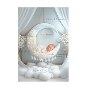 Digital Backdrop, Background Newborn Baby Girl or Boy Moon Swing White ...