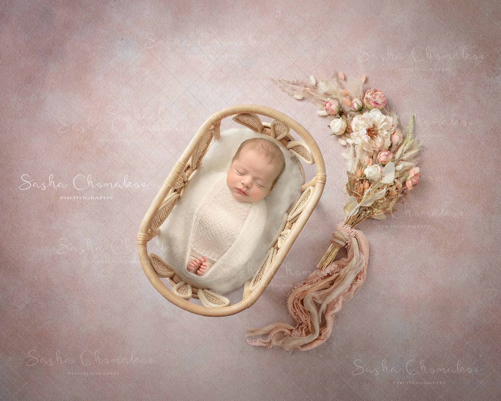 Digital Backdrop, Background Pink Cream White Naturals Newborn Overhead ...
