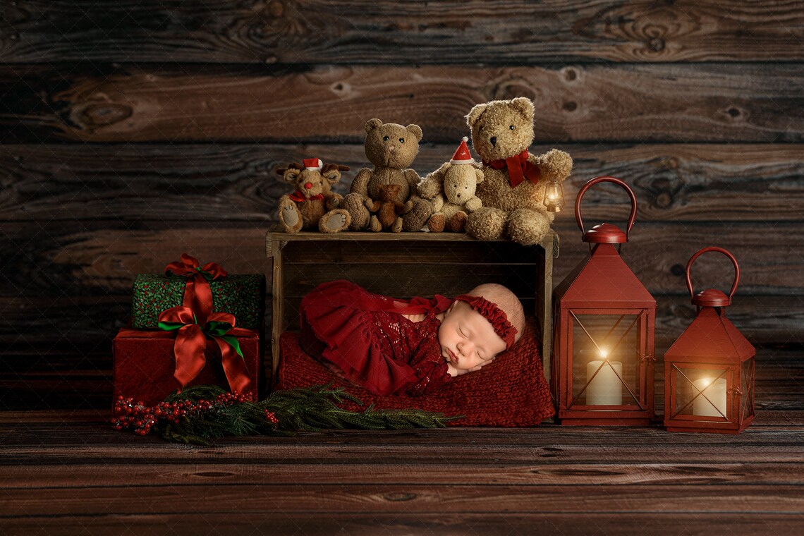Digital Backdrop Background Newborn Baby Boy or Girl Brown Teddy ...