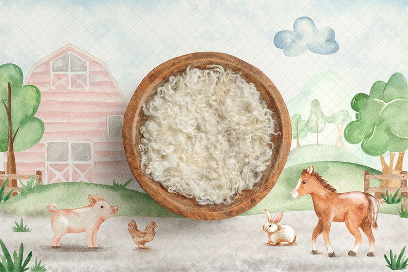 Digital Backdrop Background Newborn Baby Girl or Boy Farm Animals Pig ...