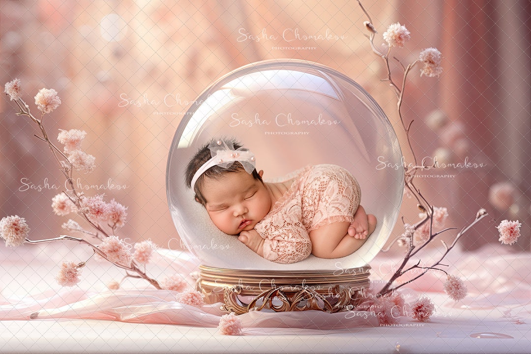 Digital Backdrop, Background Newborn Baby Girl Snowglobe Snow Globe ...