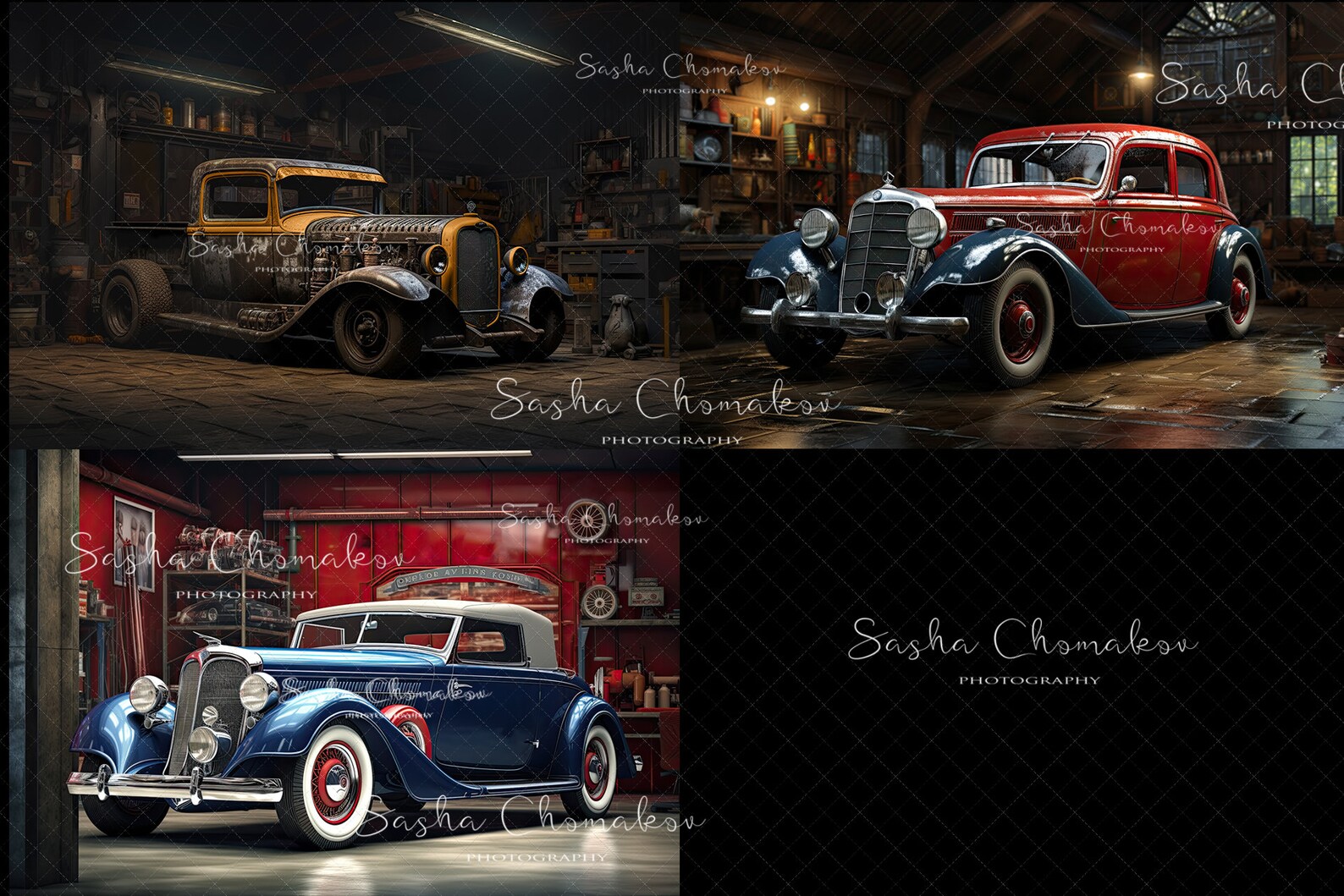 3 Different Digital Backgrounds , Backdrops Overlays Vintage Cars ...